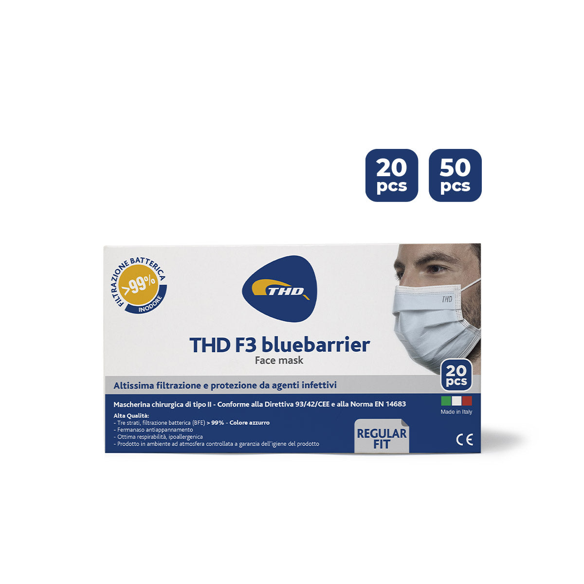 THD FACE MASK, Mascherine Chirurgiche Blu Made in Italy, Monouso ...